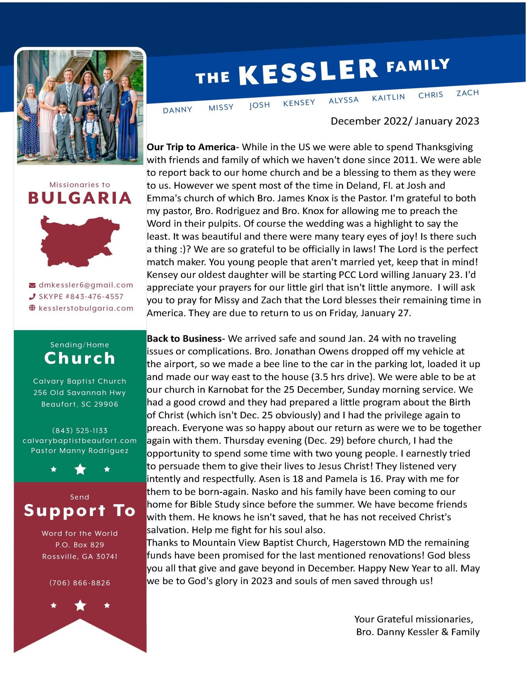 December 2022-January 2023 – Kesslers to Bulgaria